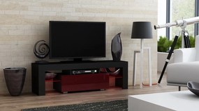 Mazzoni TV stolek MILA lesk 130 LED černá, burgund zásuvka