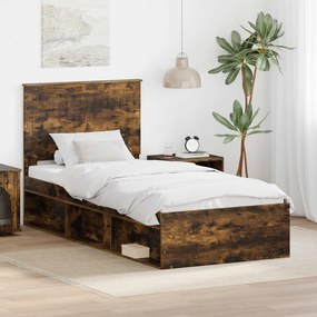Rám postele s čelo Kouřový dub 90 x 200 cm Masivní borové dřevo 3411059