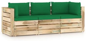 3074560 vidaXL 3místná zahradní pohovka s poduškami zeleně impregnované dřevo