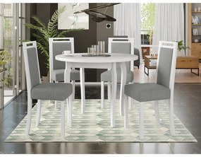 Jídelní stůl se 4 židlemi AL18, Barva dřeva: bílá, Potah: Hygge D91