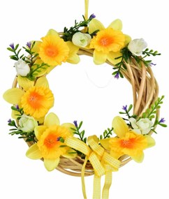 Jarní proutěný věnec žlutý narcis, 20 cm