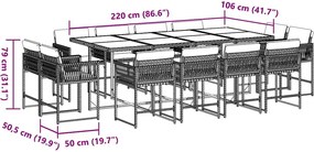 13dílný zahradní jídelní set s poduškami šedý polyratan 3211580