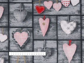 Biante Bavlněný běhoun na stůl Sandra SA-272 Červená srdce na šedém patchworku 45x120 cm