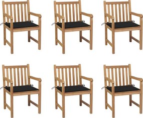 vidaXL Zahradní židle 6 ks podušky masivní teak [3073031] Barva: Černá