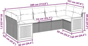 7dílná zahradní sedací souprava s poduškami šedá polyratan 3260352