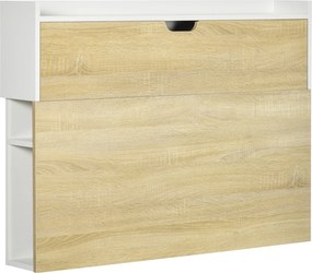 Skládací nástěnný stůl HOMCOM se policemi, šetří místo, pro studovnu, obývací pokoj a kancelář, dřevotříska, 100x18x74 cm, bílá a dřevěná barva
