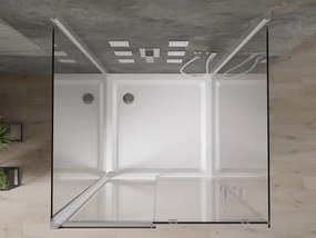 Mexen Omega, 3-stěnový sprchový kout s posuvnými dveřmi 100 (dveře) x 100 (stěna) x 190 cm, 8mm čiré sklo, chromový profil + bílá sprchová vanička SLIM, 825-100-100-01-00-3s-401