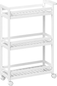 HOMCOM Servírovací vozík, 3 patra, lamelové police, ochrana proti vypadnutí, bambus, 55 x 20 x 75 cm