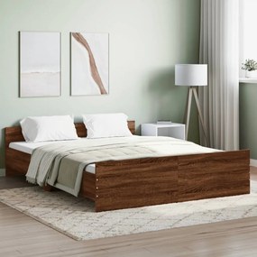 vidaXL Rám postele s hlavovým a nožním čelem hnědý dub 150 x 200 cm