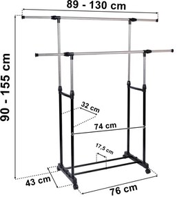 Věšákový stojan na kolečkách DARA černý