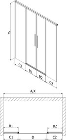 Mexen Rox, posuvné sprchové dveře 170 cm, 8mm čiré sklo, grafitový profil, 8C2-170-002-95-00