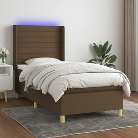 vidaXL Box spring postel s matrací a LED 90x200 cm textil [3138928] Barva: tmavě hnědá