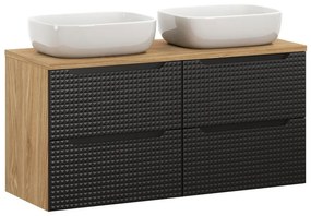 Závěsná skříňka Luxor Black s deskou a umyvadly 120 cm černá/dub olejovaný