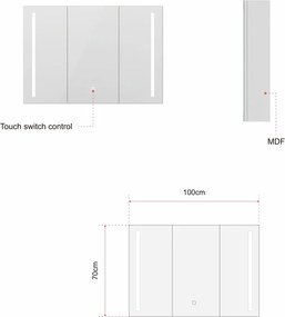Erga Hana, zrcadlová galerka s LED osvětlením 100x70cm s integrovanou zásuvkou, bílá, ERG-V05-HANA-1070-WH
