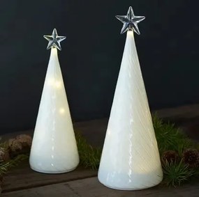 LED svítící stromeček skleněný, bílý, 22 cm, čirá hvězda