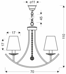 Lustr na řetězu VITORIA 4xE14/40W/230V žlutá/mosaz