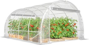 Outsunny tunelový zahradní skleník 3×4×2 m se 2 rolovacími dveřmi — ocelový rám, UV-odolná PE plachta, 4 diagonální výztuhy, průhledný | Aosom