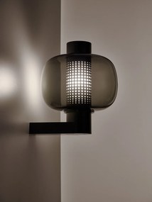 Venkovní i interiérová designová lampa Brokis Bonbori Wall up PC1251 Povrch Montury: měděná metalická (CCS2748), Barva skla: šedá kouřová - transparentní sklo (CGC516), Stmívání: CASAMBI CBU-TED (CEDV2855)