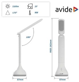 Nabíjecí stmívatelná LED stolní lampa 4W 250lm denní světlo RGB podstavec bílá