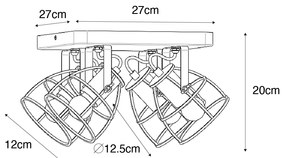 Průmyslové bodové svítidlo dřevo s tmavě šedou nastavitelné 4-světlo - Arthur