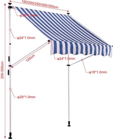 Rozpěrná markýza Westerly 350x120 cm – bílá/modrá