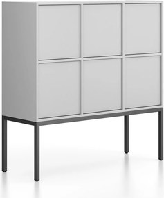 Kancelářská skříň FRAME, nízká, černá podnož, 6x dveře, 1299 x 450 x 1331 mm, PUSH-lock, šedá