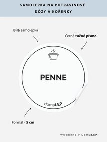 PENNE  – bílá samolepka na dózu, tučné písmo, 5 cm | DomaLEP