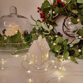 LED dekorace keramický domeček 7 × 6 × 10 cm, teple bílá, 2× LR44