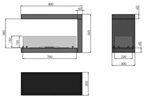 InFire - Rohový BIO krb 80x50 cm 3kW oboustranný