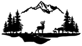Wallexpert Dekorativní kovový nástěnný doplněk Deer And Landscape - 1, Černá