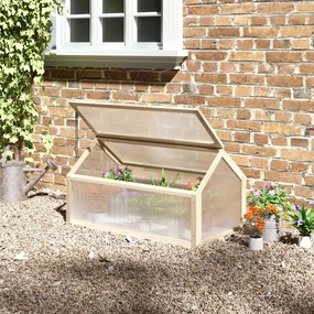 Outsunny Dřevěný Mini Skleník 90 x 52 x 49,5 cm, Zahradní Lůžko s Krytem, Skleník s Přenosem Světla, Zimní Ochrana pro Zahradu, Balkon, Přirozené Dře…