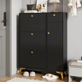 Aosom Botník se 3 klapkami, úsporný náklopný botník s moderním vlnkovým designem, 90x25x121 cm, černý