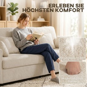 HOMCOM 3místná pohovka s hlubokým sedákem, 211,5 cm, sametový vzhled, béžová, 4 polštáře