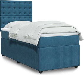 Box spring postel s matrací modrá 90 x 190 cm samet 3294530
