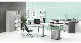 PLAN Kancelářský pracovní stůl DOUBLE LAYERS, posuvná vrchní deska, s přepážkami, bílá / šedá