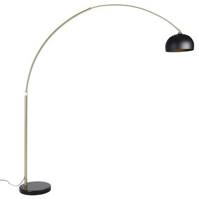 Moderní oblouková lampa mosaz s mramorovou základnou a černým odstínem 32,5 cm - XXL
