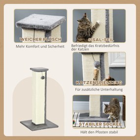 PawHut Škrabací Sloup, 81cm Škrabací Sloupec, Sisalový Kočičí Škrabací Strom s Hracím Míčkem, Kočičí Škrabací Nábytek pro Kočky do 5 kg, Vnitřní, Šed…