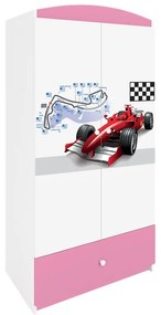 Dětská skříň Babydreams 90 cm závodní auto růžová