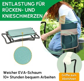 Outsunny kolenní lavice Skládací zahradní stolička 2 v 1 s brašnou na nářadí EVA pěna 58 x 28 x 49 cm pro zahradničení a rekreaci
