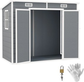 Zahradní domek Outsunny 2,54 m², voděodolný zahradní dům s podlahou a pultovou střechou, 238x125x183/165 cm, nářaďový domek s uzamykatelnými dveřmi, o
