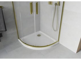 Mexen Rio půlkruhový sprchový kout 80 x 80 cm, Vzor jinovatky, Zlatá + sprchová vanička Flat, Bílá - 863-080-080-50-30-4110G
