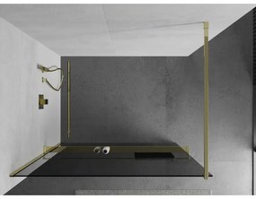 Mexen Kioto+, sprchová zástěna s poličkou a držákem na ručníky 110 x 200 cm, 8mm šedé sklo, zlatý profil, 800-110-121-50-40
