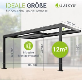 Juskys Zastřešení terasy Jakarta s posuvnou střechou Velikost: 3 × 3 m