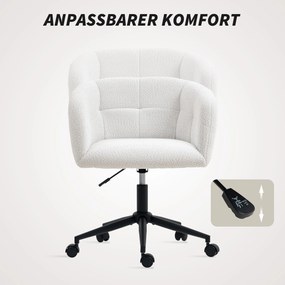HOMCOM Polstrované kancelářské křeslo s plyšovým potahem, vaničkový design, pojízdné kancelářské křeslo, ocelová podstava, Krémová + Černá