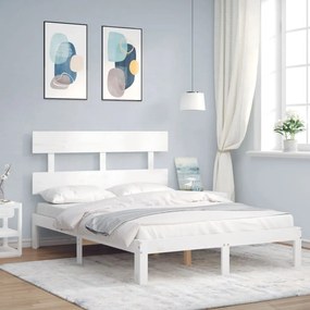 Rám postele s čelem bílý 140 x 190 cm masivní dřevo,  3193512