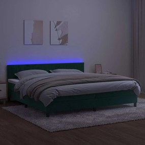 Box spring postel s matrací a LED tmavě zelená 200x200 cm samet 3134546