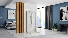 Rea Rapid Slide, 3-stěnový sprchový kout 100 (dveře) x 100 (stěna) x 100 (stěna) x 195 cm, 6mm čiré sklo, zlatý lesklý profil, KPL-09418