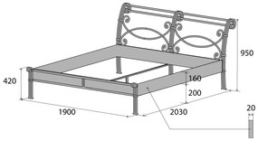 Nábytek ATIKA s.r.o. Kovová postel BELLA Povrchová úprava: stříbrná RAL 9006, Rozměr: 160 x 200 cm