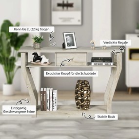 Costway Dřevěný konzolový stůl se zásuvkou a policí – 120 × 30 × 81 cm, šedá