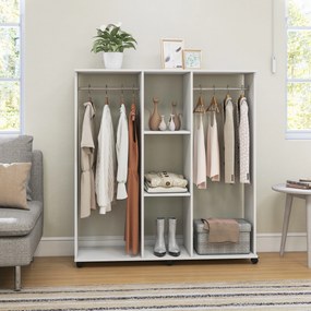 HOMCOM Dvojitá skříň-šatník mobilní úložná skříň 6 koleček 120 x 40 x 128 cm, bílá dřevěná